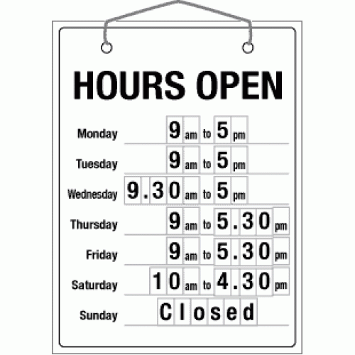 Hours Open Sign - 300mm x 225mm